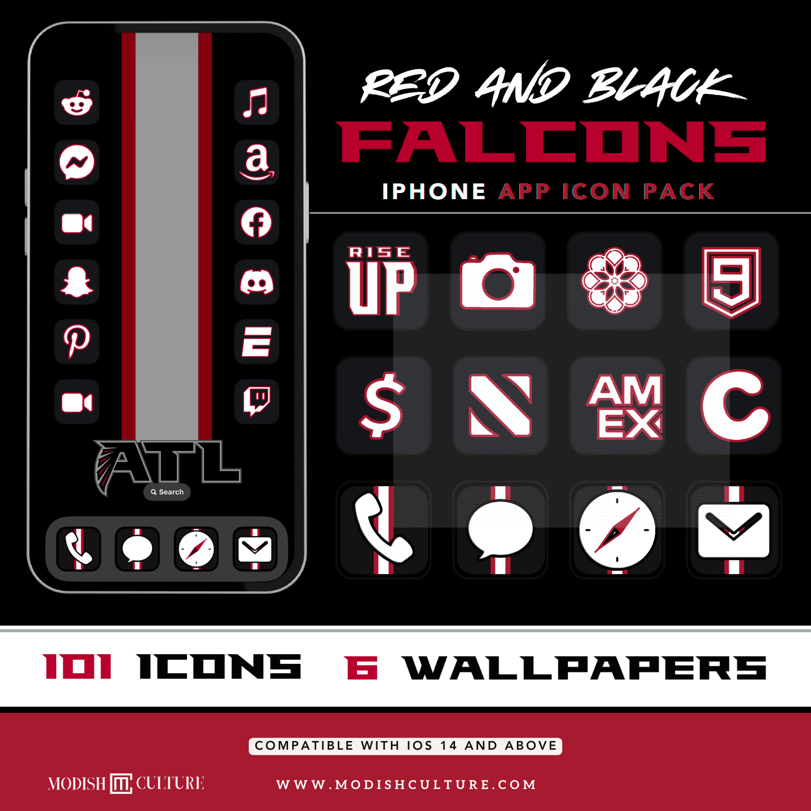 Red and Black Falcons App Icon Theme for iOS14+ | Atlanta Falcons ...