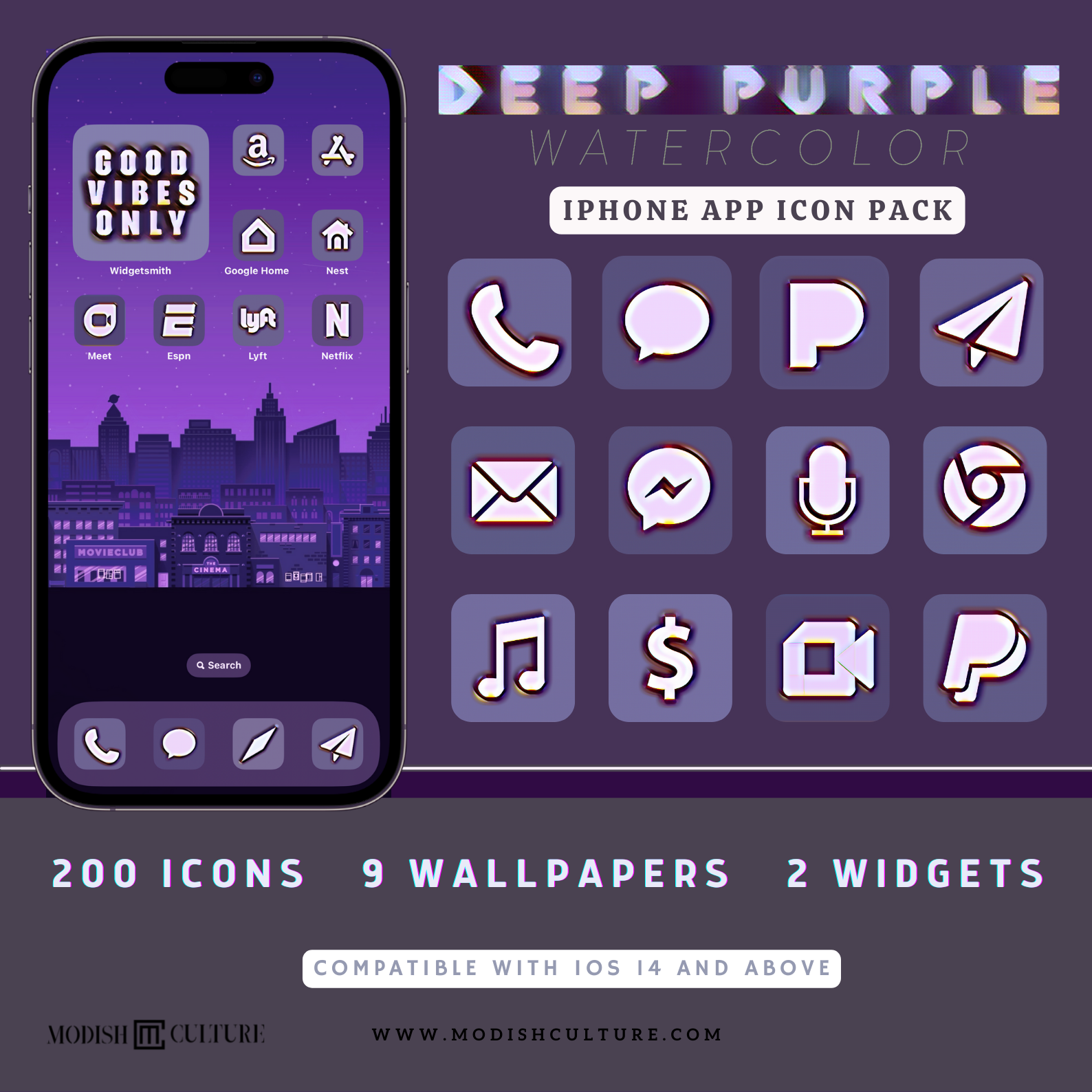 Deep Purple Watercolor iPhone iOS14+ App Icon Theme – Modish Culture