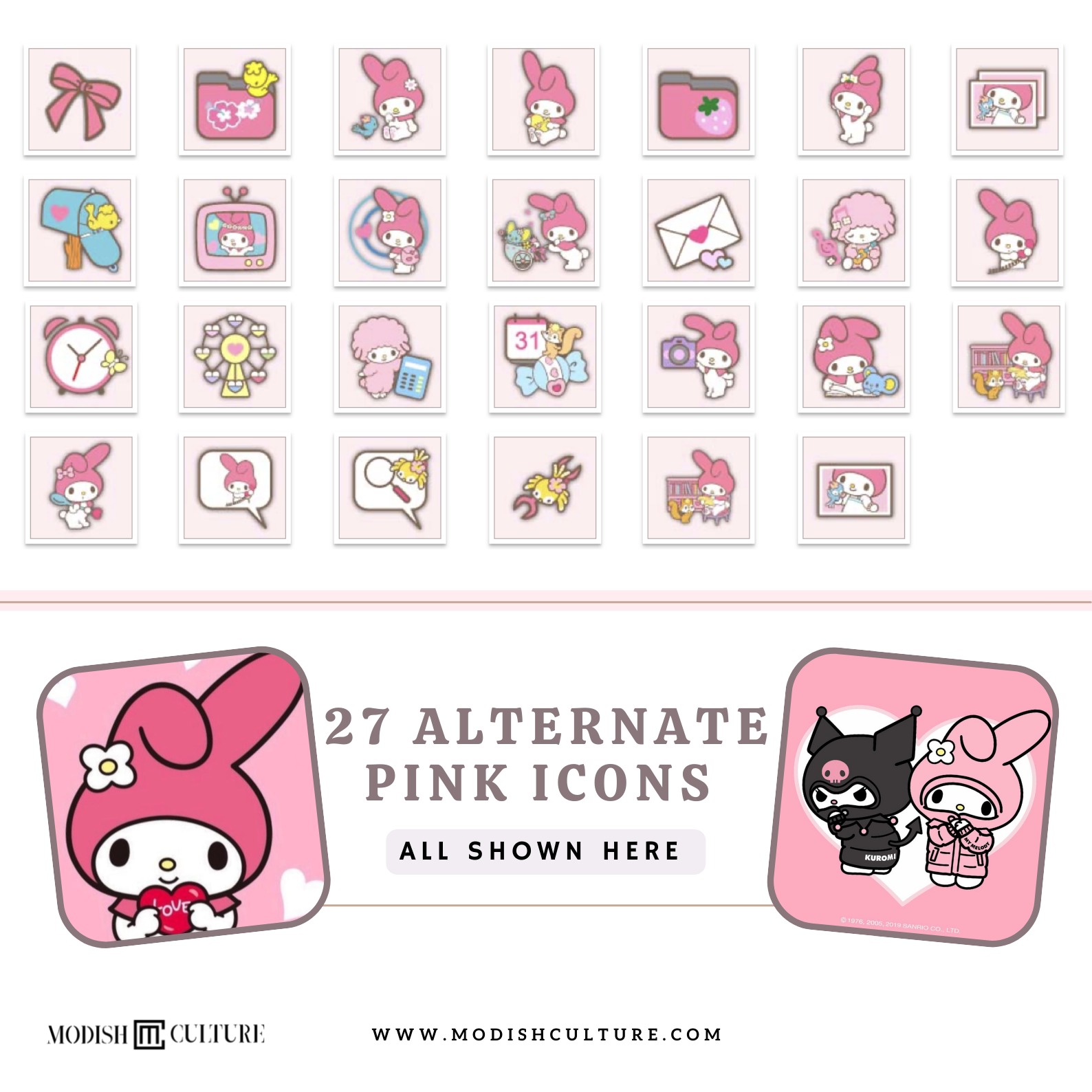 Kawaii My Melody Pink iPhone App Icon Theme Bundle for iOS14+ – Modish ...